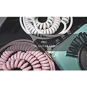 Coiled Guitar Cable Electric Instrument Cable 20 ft Curly Instrument Cable Coil Guitar Cable Stretchable Straight to Straight Dual Straight Plugs (White)