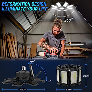 LED Garage Lights 2 Pack, 240W 24000LM Garage LED Light with 8+1 Panels, Garage LED Ceiling Lights 6500K Daylight, E26/E27 Screw In Garage Lighting, Deformable LED Lights for Garage, Workshop, Attic