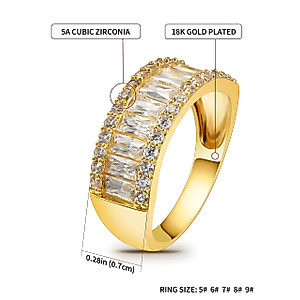 Beutirer Wedding Rings for Women, 18K Gold Plated Promise Wedding Band for Women, 3-Row Round and Baguette Emerald Cut Cubic Zirconia Engagement Rings, Anniversary Rings, Gold Rings for Women Size 5-9