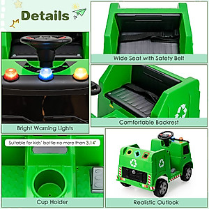 Costzon Ride on Car, 12V Battery Powered Recycling Garbage Truck w/Remote Control, Warning Lights, Music, Horn, 6 Recycling Accessories, Ride on Truck Toy for Kids 3-8 Years Old (Green)