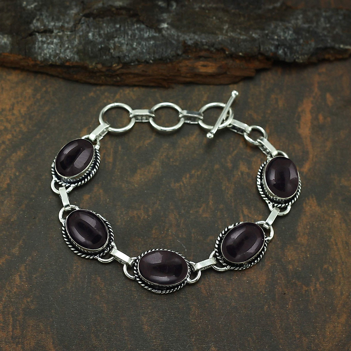 Black Onyx Bracelet 925 Silver Overlay Handmade Vintage Style Jewelry for Women Mom Wife