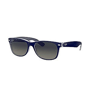 Ray-Ban RB2132 New Wayfarer Square Sunglasses, Matte Blue On Transparent/Light Grey Gradient Dark Grey, 52 mm