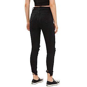 SweatyRocks Women's Hight Waisted Stretch Ripped Skinny Jeans Distressed Denim Pants Black-4 XL