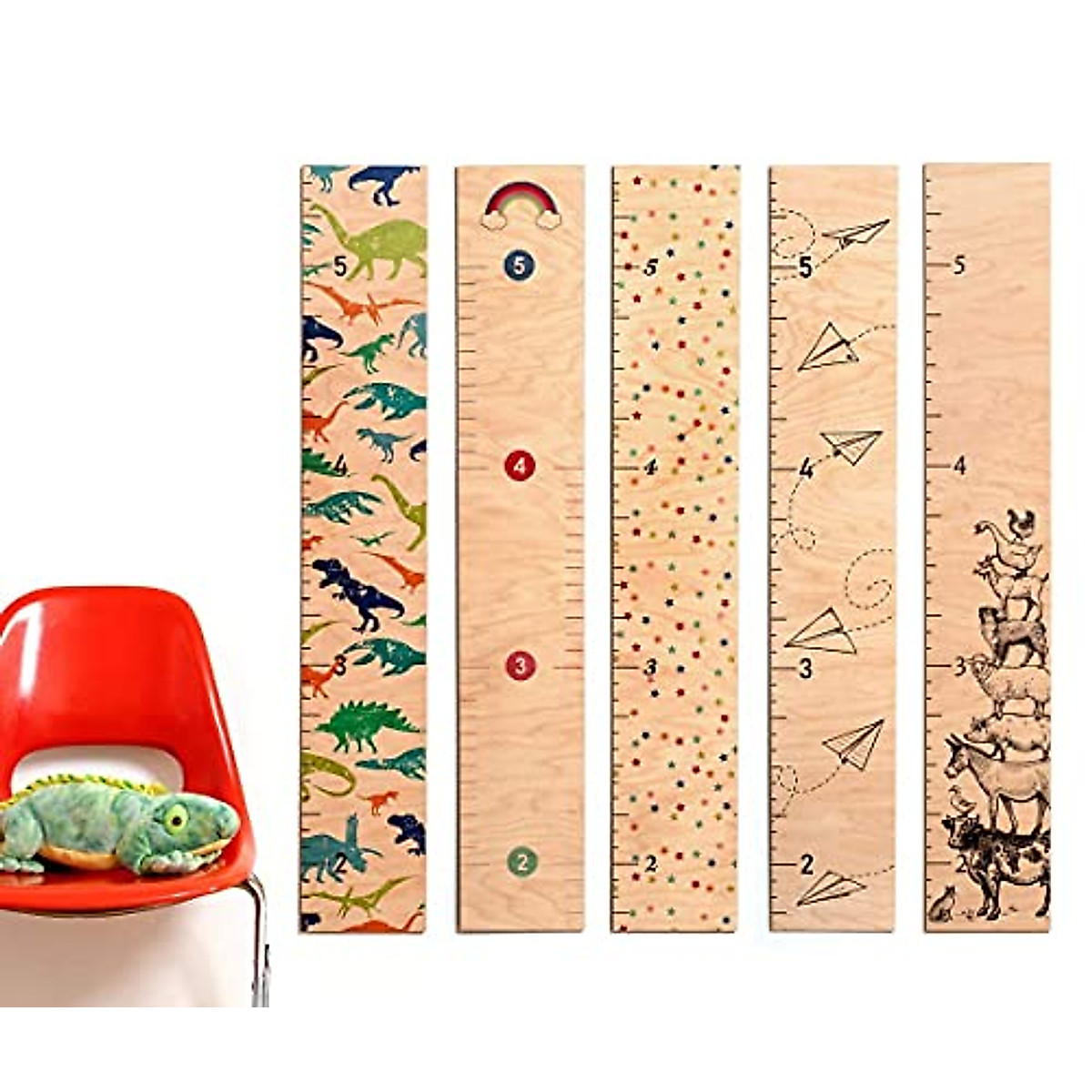 Headwaters Studio Wooden Ruler Growth Chart for Kids, Boys and Girls - Height Chart & Height Measurement for Wall - Kids Nursery Wall Decor and Room Hanging Wall Decor - Natural w/Farm Animals