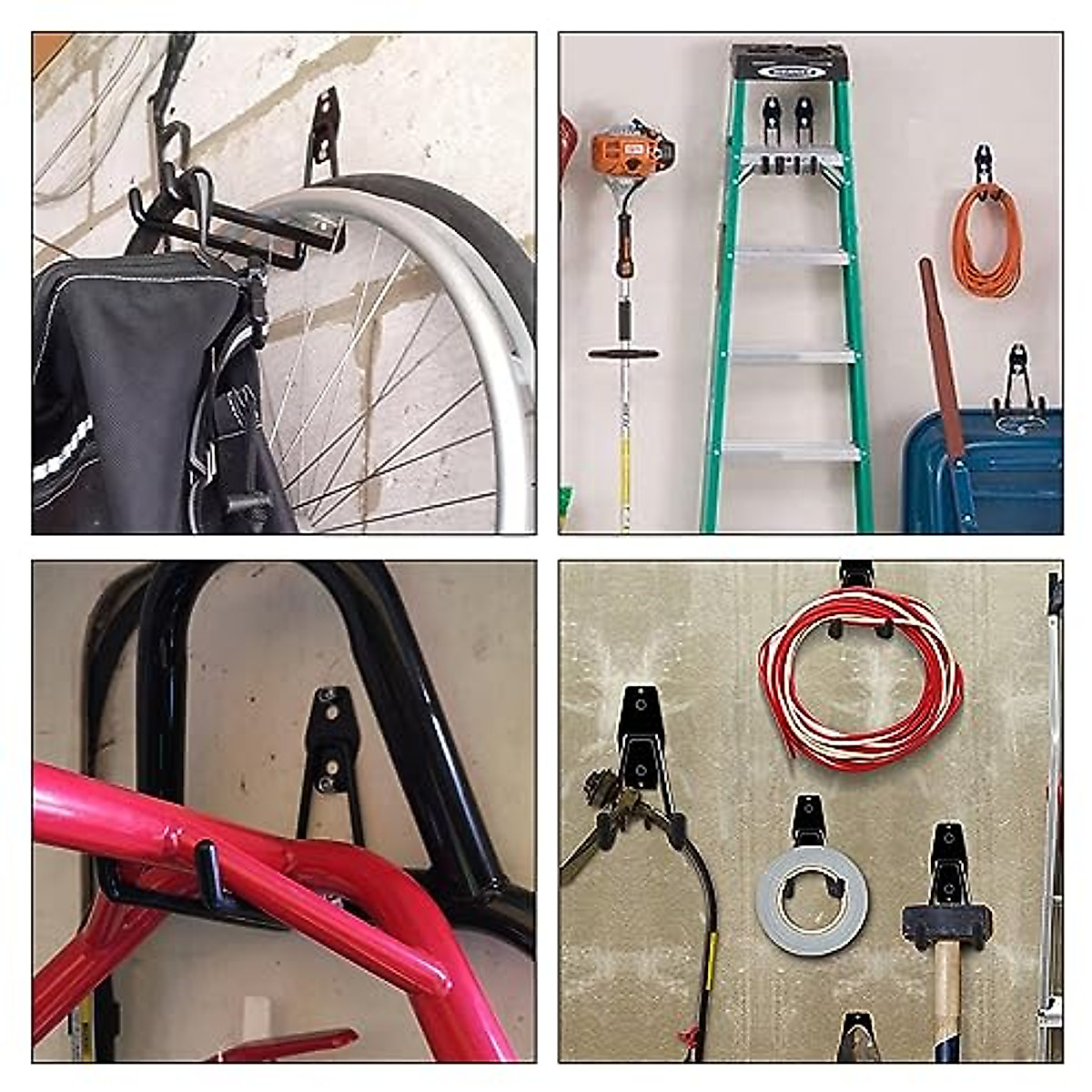 Fippy 4PCS Heavy Duty Garage Hooks for Hanging Tools, 7.5inch Large Garage Storage Hooks, Utility Wall Mount Garage Hooks for Hanging Ladder Bikes Ropes Yard Tools (Black, Large U)