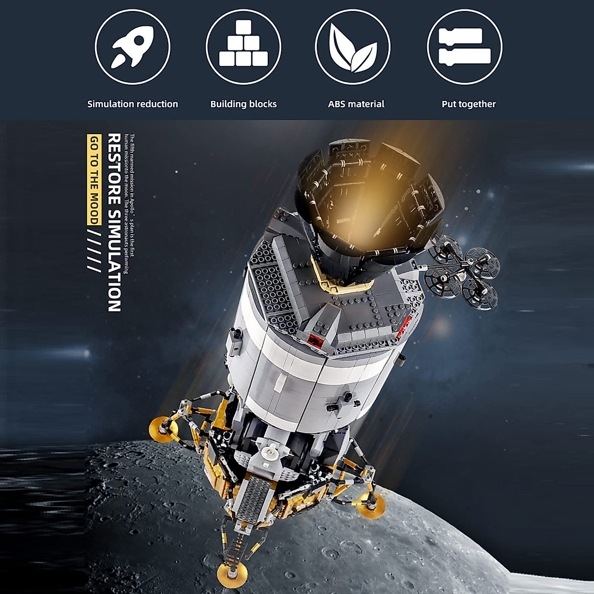 Mould King 21006 Building Toys for Apollo 11 Lunar Lander, Spacecraft Build and Display Model Collectible Building Set for Adults, Space Science Building Kit for Kids Gifts, 7018+Pcs