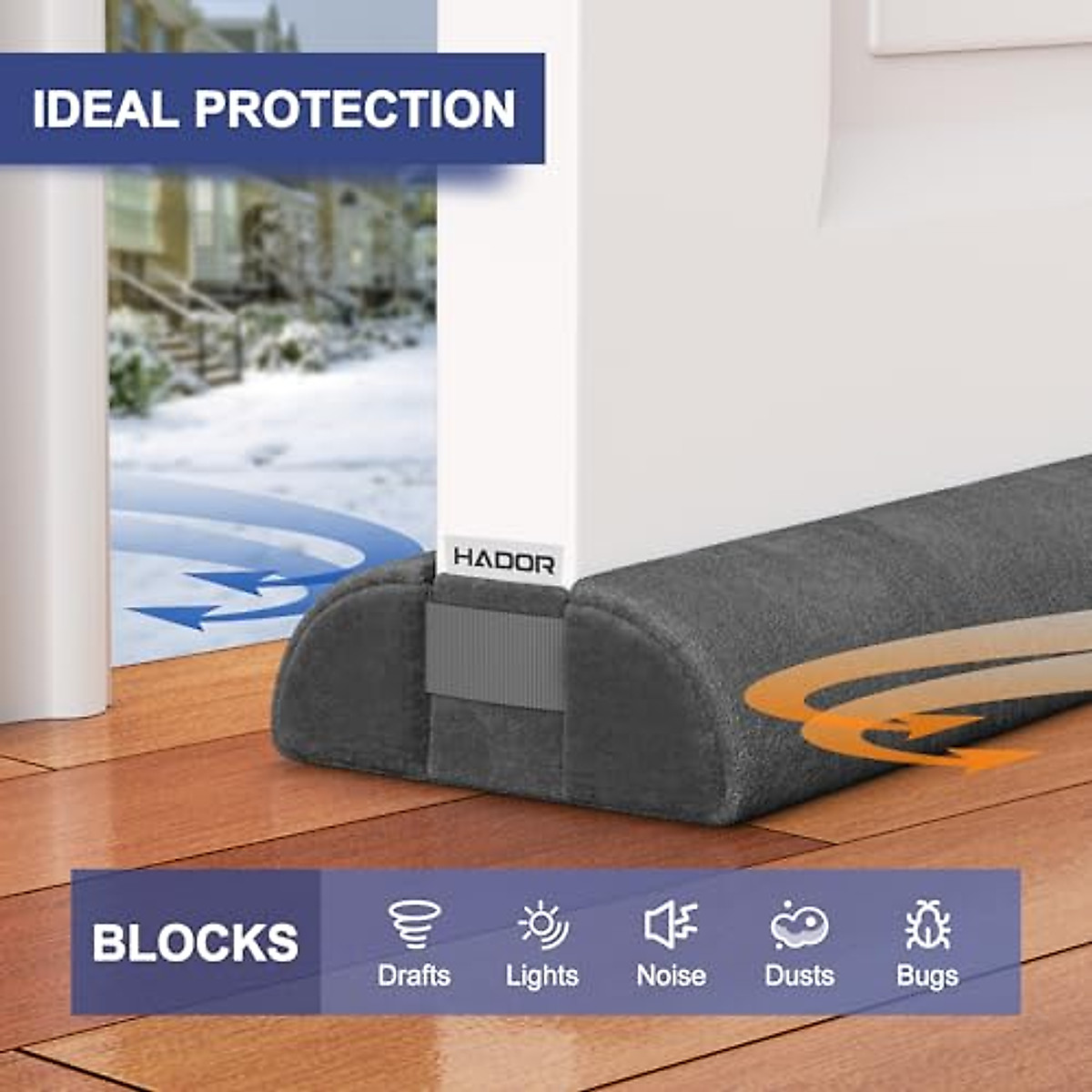 HADOR Door Draft Stopper for Bottom of Door, 36 Inch Under Draft Air Noise Light Blocker 30"- 36" Double Side Triangle Soundproof Sweep Filler Seal Gap up to 1.7" for Patio Sliding Door Guard, Black