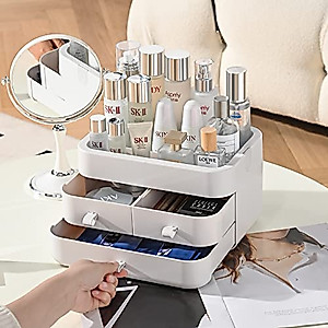 Makeup Organizer for Vanity, Cosmetic Display Case, Makeup Storage Organzier with 3 Drawers for Bathroom Countertop, Cosmetic Storage for Skin Care, Brushes, Eyeshadow, Lotions, Lipstick, Nail Polish
