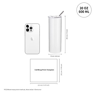 PYD Life 12 Pack Sublimation Tumblers Blanks Skinny White 20 OZ Straight Bulk Stainless Steel Tumbler with Metal Straw and Lid for Tumbler Heat Press Machine Sublimation Print