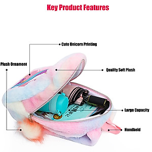 HICCUPfish CBOALOGR Cute Plush Unicorn Toddler Mini Travel Bag Princess Plush Backpack for Girls 3-6 years (Pink Curly Hair Unicorn)