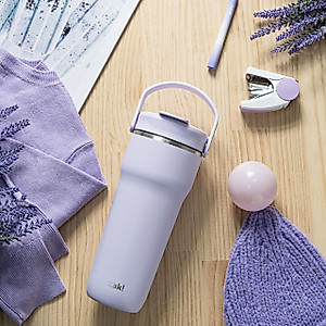 Zak Designs Harmony 2-in-1 Coffee Tumbler for Travel or At Home, 30oz Recycled Stainless Steel is Leak-Proof When Closed and Vacuum Insulated with Handle (Smoky Lilac Purple)