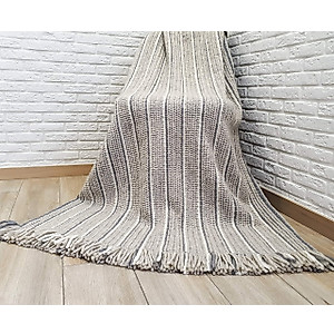 Crochet wool Blanket Gray Beige Warm throw blanket merino Knit Handmade Throw, 43x63 inches