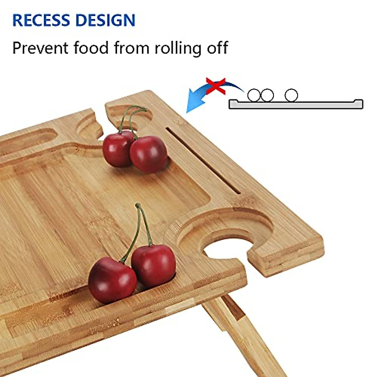 Livoccur Portable Wine Picnic Table, Folding Bamboo Snack Table with Wine Bottle and Glass Holder for Camping, Beach, Park, Ideal Wine Lover Gift