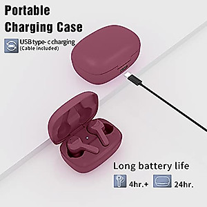 True Wireless Earbuds,with Mics Noise Reduction Touch Control Bluetooth Headphones（Claret Red）
