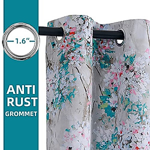 MYSKY HOME Floral Blackout Curtains 72 inches Long Pink and Blue Curtains Farmhouse Curtains Room Darkening Window Curtains for Living Room Printed Flower Leaves Grommet Curtains Panels