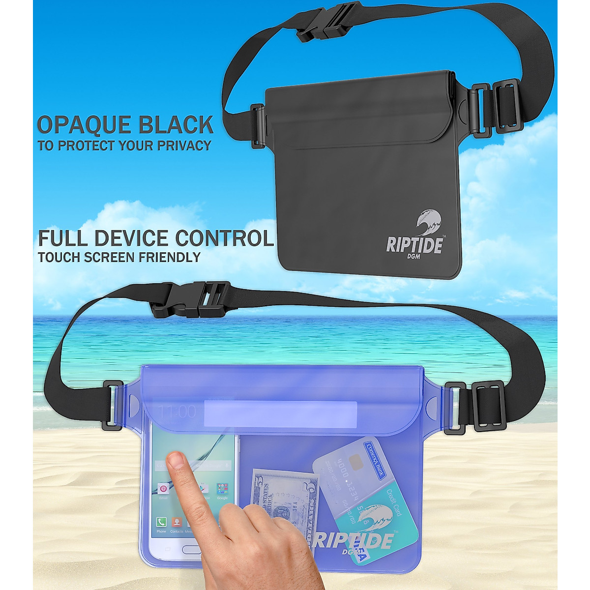 Waterproof Fanny Pack Pouch (2 Pack) for Men & Women Dry Bag Water Resistant with Adjustable Waist Strap - Protects Valuables at Water Sports Or Boating Snorkeling (Black/Transparent & Sheer Pink)…