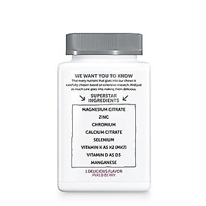 SmartyPants Adult Daily Mineral Vitamins: Calcium, Magnesium Citrate, D3, Zinc & Chromium for Immune Support, Energy, Bone & Muscle Function, 60 Soft Chews (30 Day Supply)