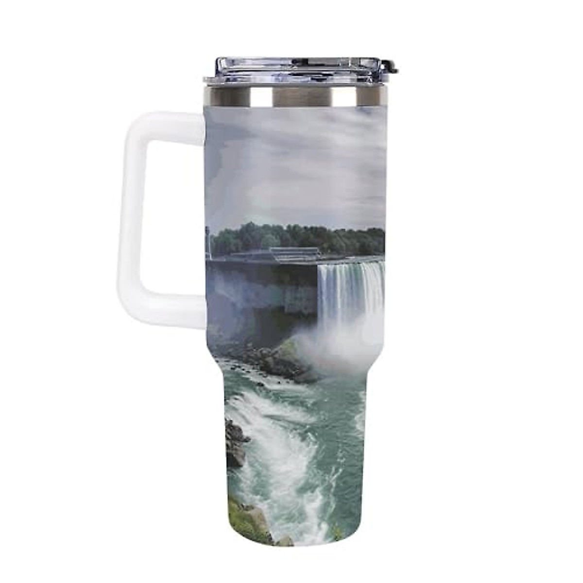 LLUTSNTH 40 Oz Vacuum Tumbler with White Handle Leakproof Insulated Tumbler Niagara Falls Stainless Steel Travel Mug with Lid And Straw Coffee Cup Cute Water Bottles Cup Holder Friendly