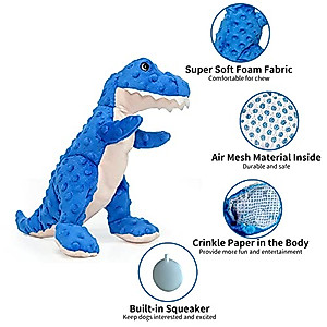DODODOLA Stuffed Dog Toys Durable Plush Dog Toy with Crinkle Paper Cute Dinosaur Squeaky Dog Toys Dog Chew Toys for Medium Large Breed