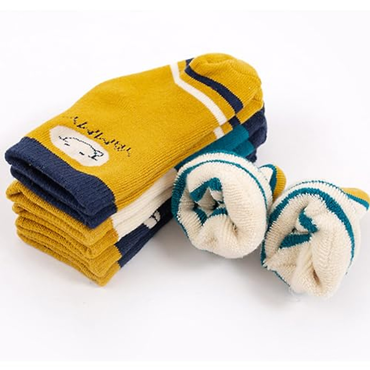 Fly love Toddler Winter Socks Kids Wool Hiking Socks Boys Girls Warm Thick Cotton Boot Crew Socks 5pairs (1-2 Year, Style C (4 Pairs))