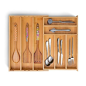 ZESPROKA Bamboo Kitchen Drawer Organizer for Utensils, Silverware, Flatware, Spoons, Fork & Knives–Adjustable Cutlery Tray Divider for Storage & Organization –8 Compartments