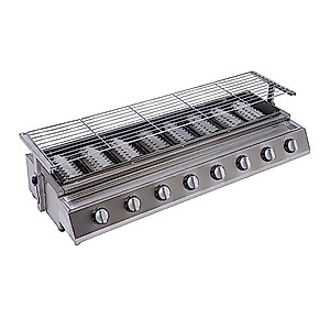 8 Burners Gas BBQ Grill, Stainless Steel Patio Garden Barbecue Grill Height Adjustable for Restaurants, Barbecue Restaurants, Food Stalls, Buffets, Snack Bars