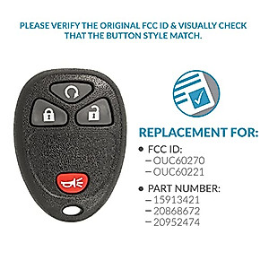 Keyless2Go Replacement for Keyless Entry Car Key Vehicles That Use 4 Button 15913421 OUC60270, Self-programming - 2 Pack