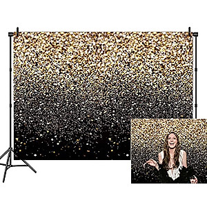 Vinyl 8X6FT Gold and Black Photography Backdrop Sequin Spot Bokeh Starry Sky Background Supplies Wedding Baby Portrait Shooting Photo Booth Props