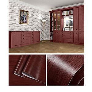 Self Adhesive Vinyl Film Textured Mahogany Wood Grain Contact Paper Shelf Liner for Kitchen Cabinets Shelves Drawer Countertop Table Furniture Arts Crafts Decal 17.7x117 Inches