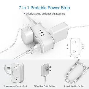 Travel Power Strip, TESSAN 3 ft Wrapped Flat Plug Extension Cord with 4 Wall Outlets 3 USB(1 USB C), Small Portable Charging Station, Compact for Home Office Hotel, Cruise Essentials Must Have