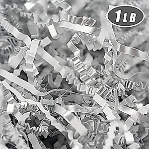 1LB Crinkle Cut Paper Shred Filler Silver White Paper Shreds Filler Raffia Paper Shreds Strands Grass Stuffer Shredded Crinkle Confetti for Packing Filler Gift Wrap Basket Filler