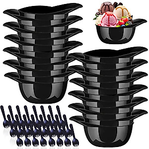 EliteZ Ice Cream Bowls, 30 Count Baseball Helmet Ice Cream Snack Bowl Dessert Bowl Tableware with 50 Disposable Scoops for Party Supplies (Black)