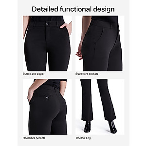 Bamans Womens Dress Pants Wide Leg Stretch Work Pants Skinny Golf Pants with Pockets Black