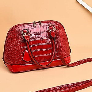 Dayfine Classic Dome Satchel Bags for Women Crocodile Pattern Faux Leather Crossbody Bags Top Handle Handbags Zipper Purse-Red