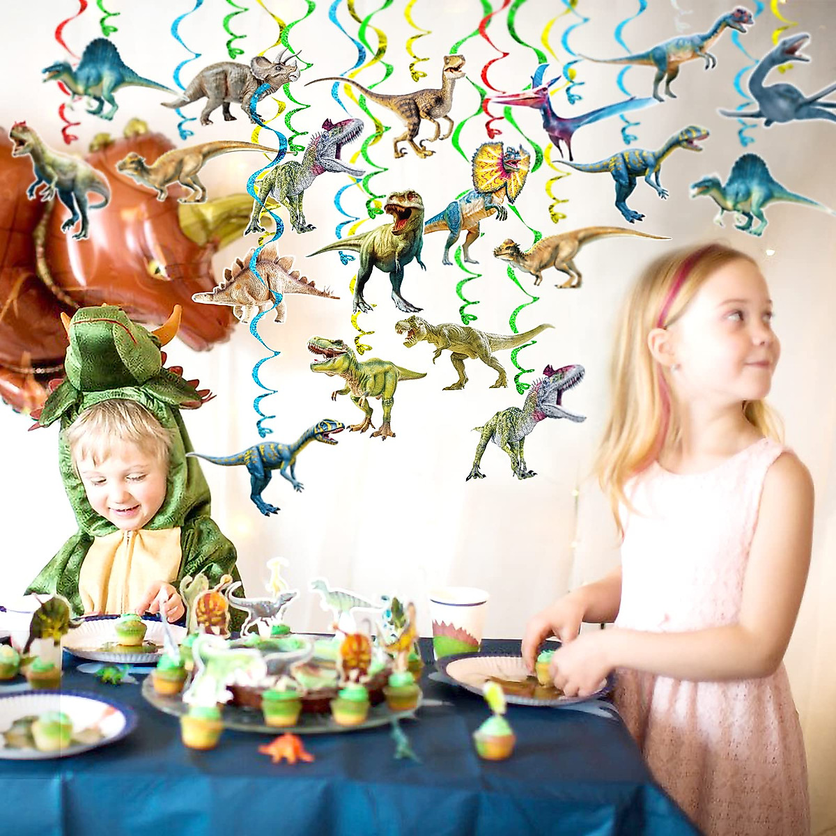 Cool 3D Dinosaur Hanging Swirls Banner 30 Sets Dino Garden Banner Party Decoration for Kids Dinosaur Theme Birthday Party Supplies Baby Shower Spiral Streamers Home Room Ceiling Wall Backdrop Decor