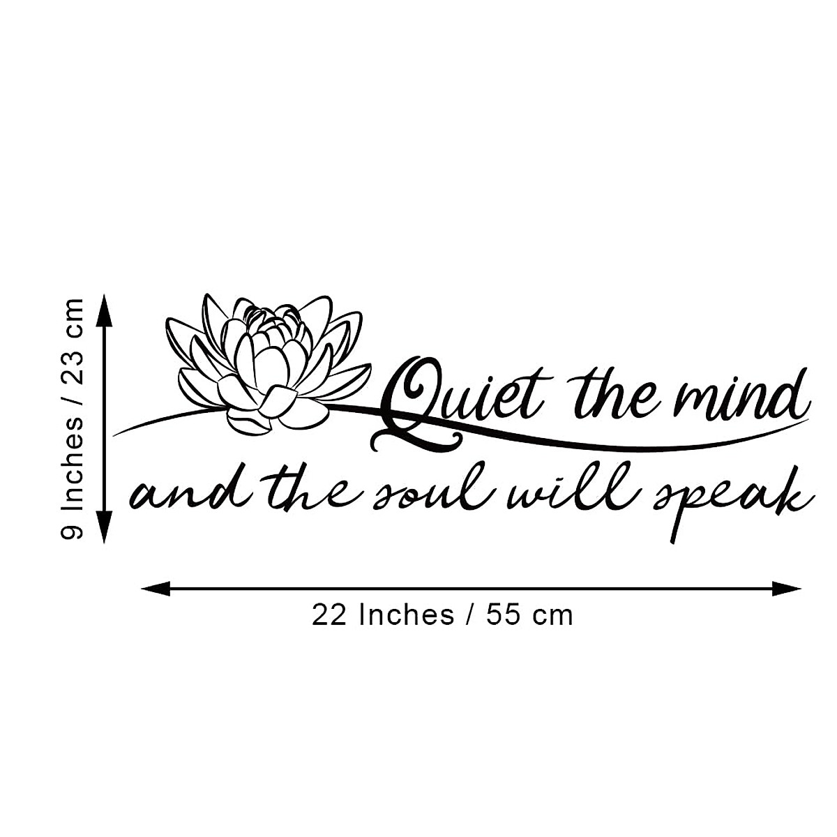 Quiet The Mind and The Soul Will Speak Lotus - Pure Black Vinyl Wall Decal Without Transparent Edge Art Letters Meditation Quotes Decoration Yoga Pilates Sayings