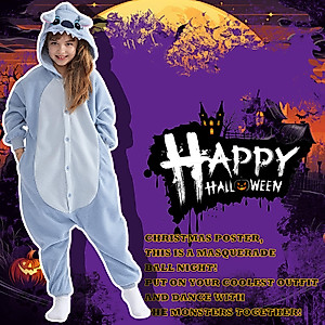 Beauty Shine Onesie Cartoon Animal Costume One Piece Pajamas Cosplay Halloween Christmas Sleepwear Jumpsuit Homewear (US, Age, 8 Years, Stitch)