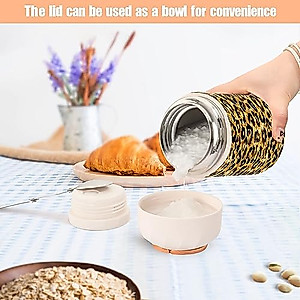 CUPADA Gold Leopard Food Jar for Hot and Cold, Seamless Printed Insulated Food Jars Vacuum 17OZ with Folding Spoon for Work Trip Picnic Camping