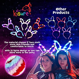 Kisure 48PCS Glow in the Dark Party Supplies, Wedding Light Up Party Favors - 24pcs 16" Foam Glow Sticks, 12pcs LED Glasses and Bunny Ear Headband for Halloween Concert Carnival Birthday Neon Party
