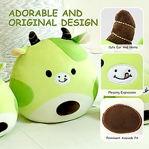 Gudisi Avocado Cow Plush Toy Pillow Cute Stuffed Animal Soft Plushie Doll Gift for Kids Boys Girls Green 8 inch