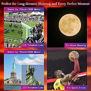 Phone Camera Lens Kit 10 in 1 for iPhone Samsung Pixel Android, 22X Telephoto Lens, 0.62X Super Wide Angle Lens&25X Macro Lens, 235° Fisheye,Kaleidoscopes, Starlight，Tripod，for Most Smartphone