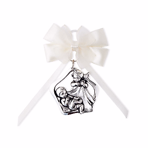 Guardian Angel Catholic Crib Medal with Satin Ribbon. Perfect Baptism Gifts for Babies, Christening Gifts for Babies, Baby Shower and Baby Nursery Wall Decor. (Ivory)