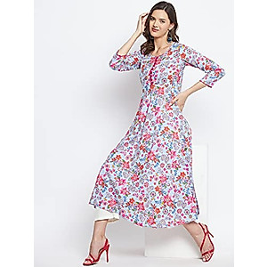 Tissu Women's Rayon Light Blue & Pink Printed A-Line Kurta 2156_Light Blue_XS