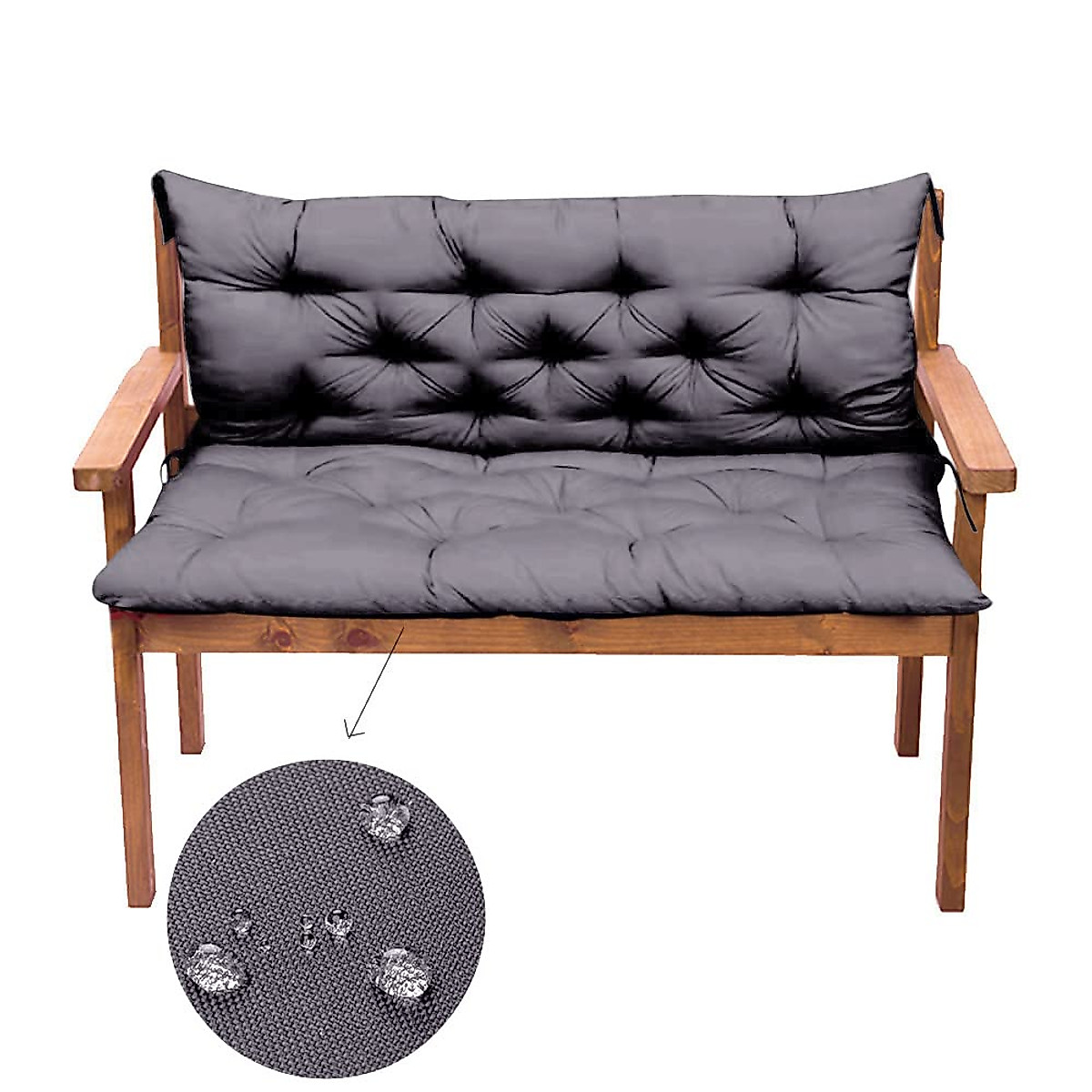 SEAHOME Waterproof Bench Cushion with Backrest, 2 or 3 Seat Swing Replacement Cushions Overstuffed for Garden Patio Furniture Loveseat Swing Outdoor Bench Cushions (59.1 * 39.4 * 3.94inch, Dark Gray)