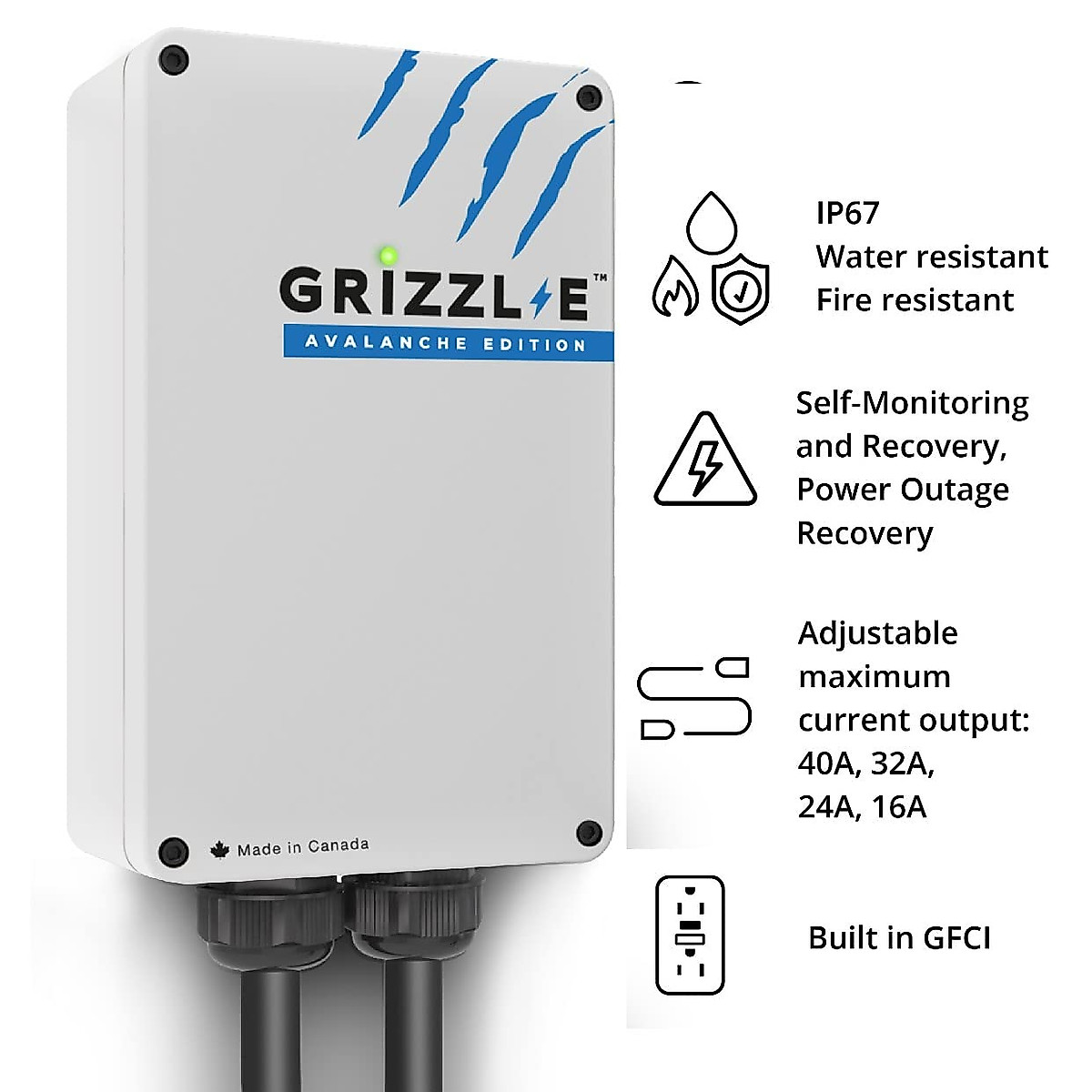 Grizzl-E New Level 2 Smart EV Charger, 16/24/32/40 Amp, NEMA 06-50/14-50 Plug, 24 feet Premium, Indoor/Outdoor Car Charging Station (White, NEMA 06-50)