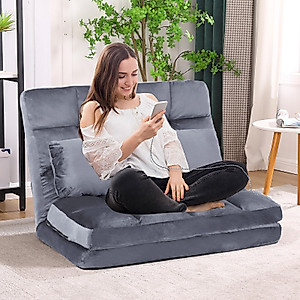 Urnodel Adjustable Floor Sofa Couch with 2 Pillows Foldable Lazy Sofa Sleeper Bed Multi-Functional Floor Loveseat for Reading Gaming 8823S2 (Grey)