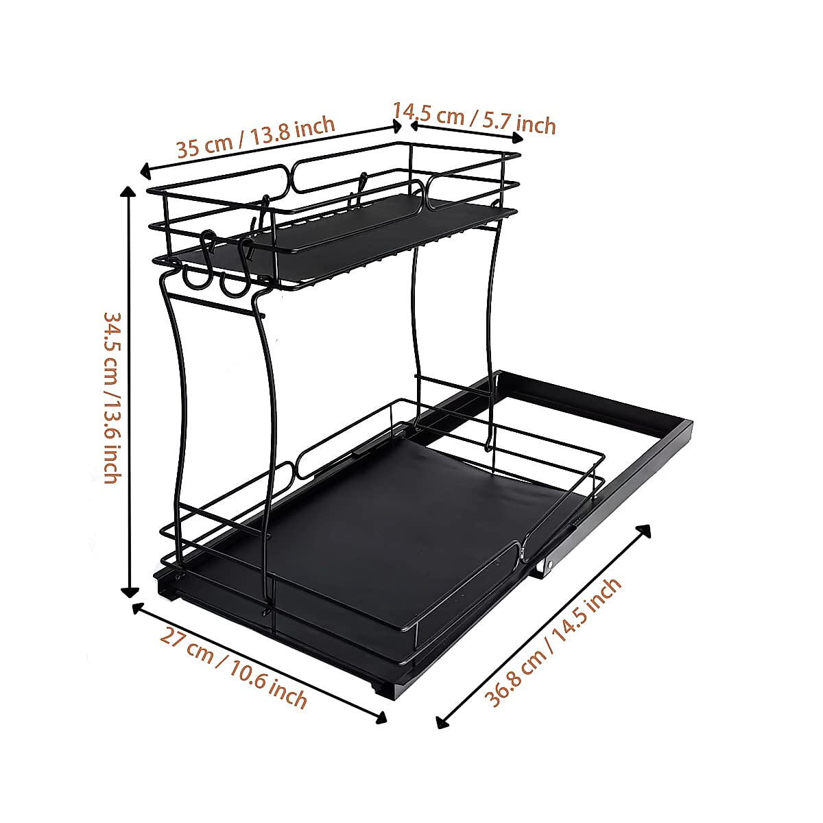 JIKEXINGMENG 2-Tier Under Sink Organizer with Slide-Out Shelves - Easy-to-Install Metal Storage Basket Drawer - Ideal for Kitchen, Bathroom, and Pantry Cabinets - Fits 11-Inch Cabinet Opening