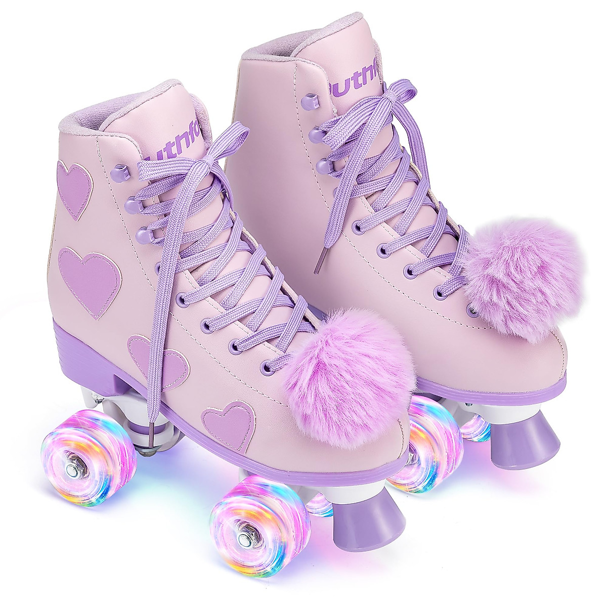 Ruthfot Women's and Girl's Classic Roller Skates with Light up Wheels and Love Heart Pattern, High-top PU Leather Rollerskates…