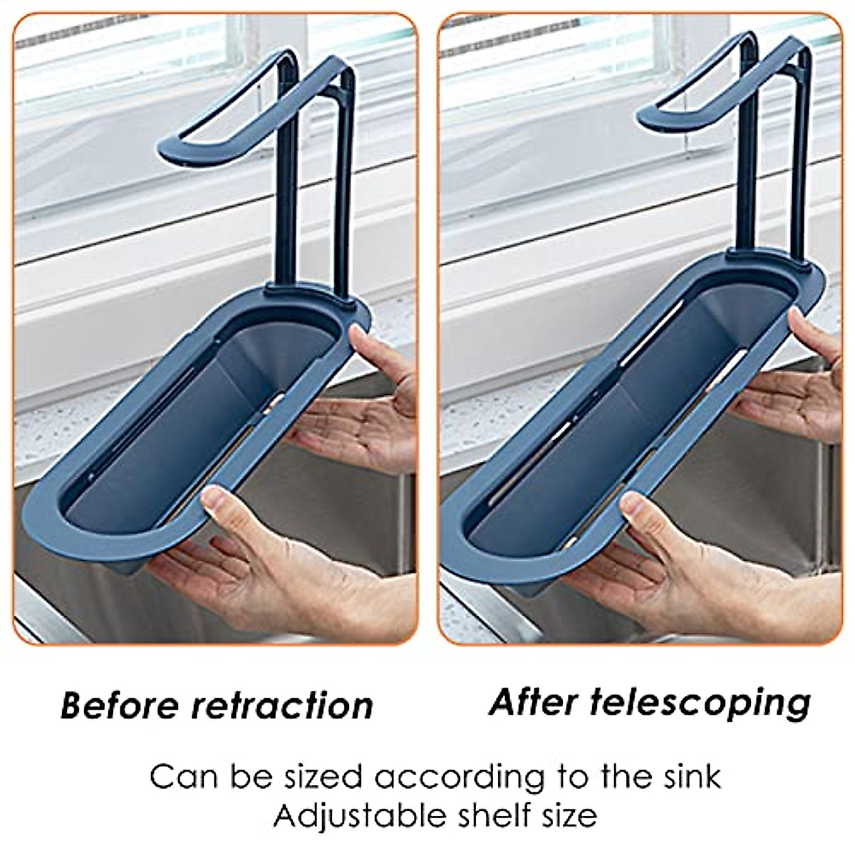 LIFOND Kitchen Sink Caddy Telescopic Sink Tidy Storage Rack Expandable Sink Caddy Organizer with Towel Bar Under Sink Organiser Adjustable Sponge Holder Brush for Kitchen Bathroom,White