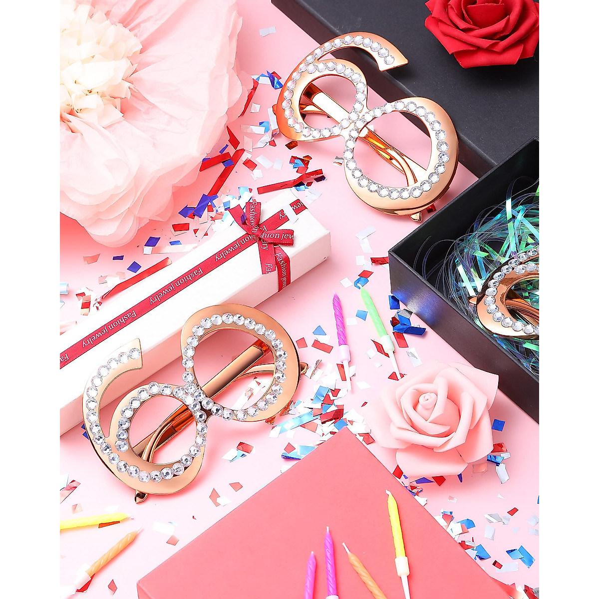9 Pairs 60th Birthday Glasses Number 60 Crystal Frame Funny Costume Sunglasses Novelty Eyewear Celebration Decoration (Rose Gold)